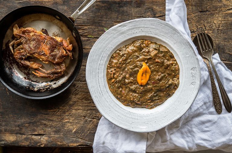 Callaloo Stew with Chesapeake Bay Blue Crab - WILD GREENS & SARDINES