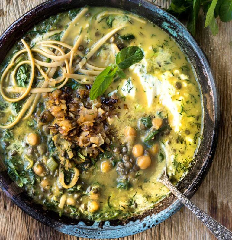 Iranian-Inspired Chickpea and Lentil Noodle Soup - WILD GREENS & SARDINES